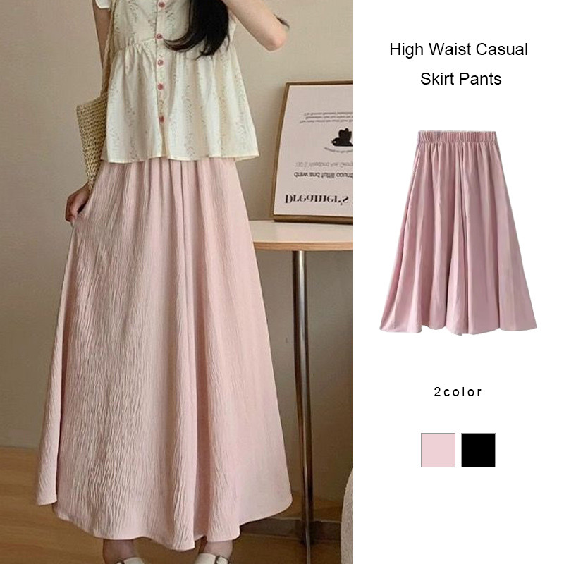 【Malaysia stock】High Waist Casual Skirt Pants Women Pleated A-line ...