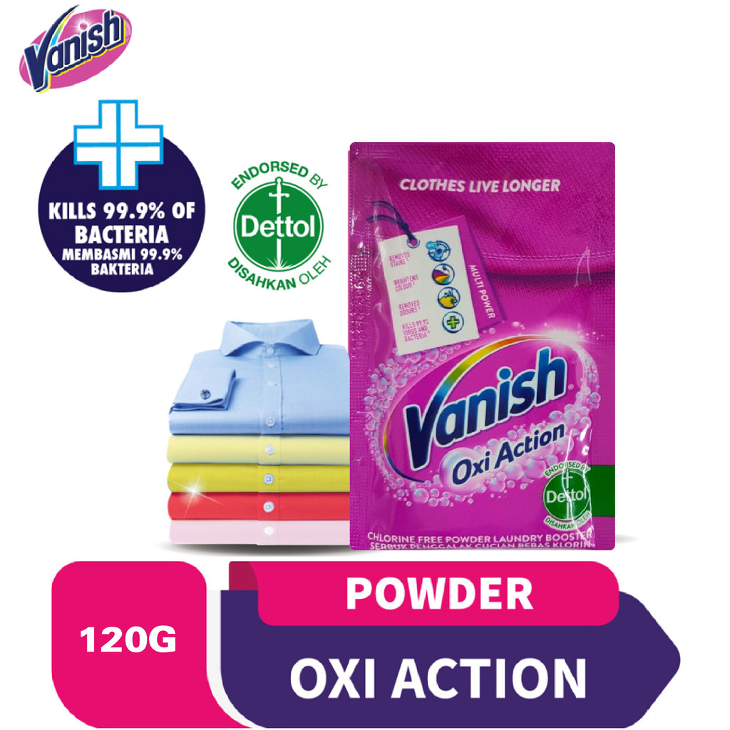 Vanish Pink Oxi Action Fabric Stain Remover Powder Sachet 120g | Shopee ...