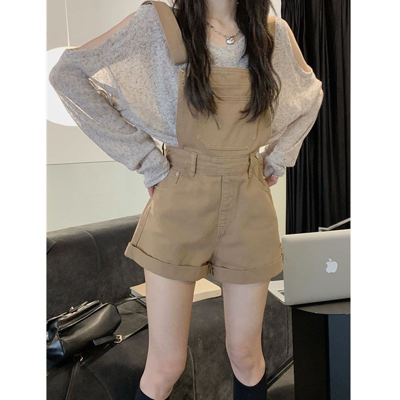 Korean Women's Cotton Denim Overalls - Off-Shoulder Wide Leg Casual ...