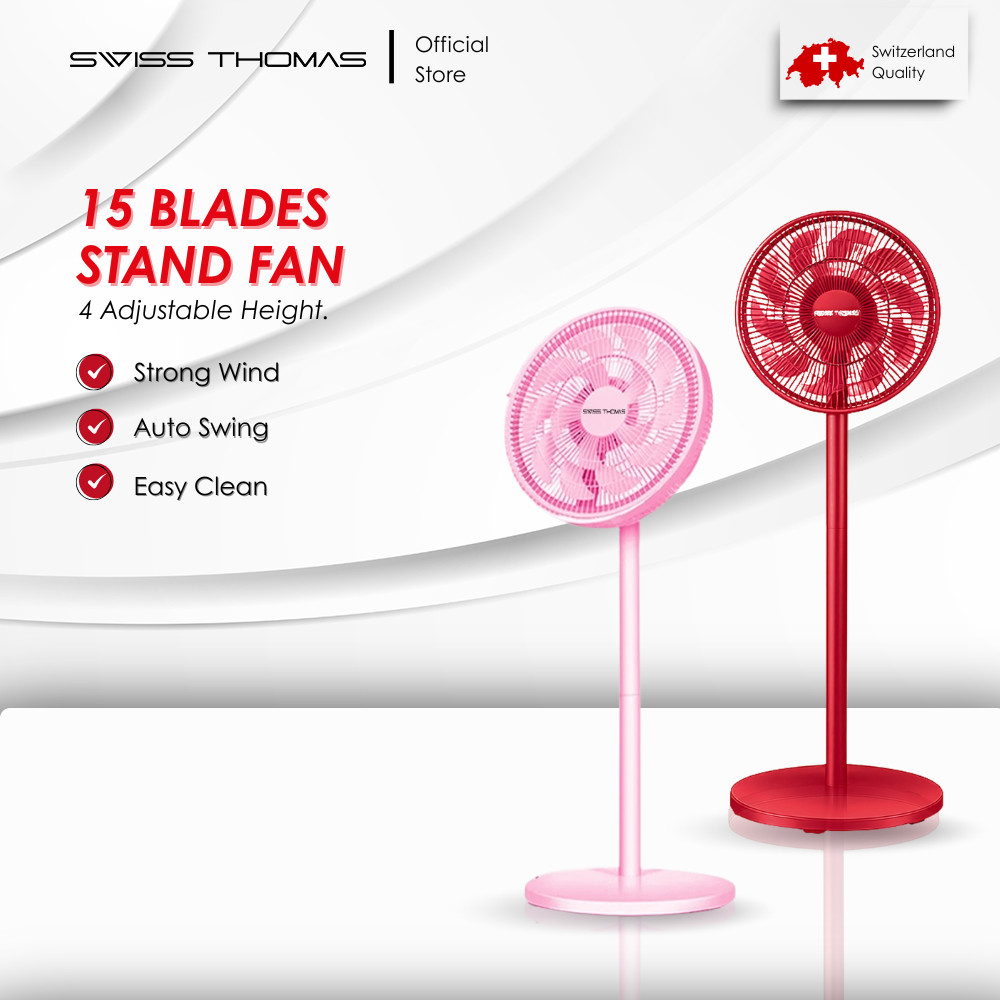 Swiss Thomas 15 Fan Blades Powerful Electric Fan Adjustable Stand Fan ...
