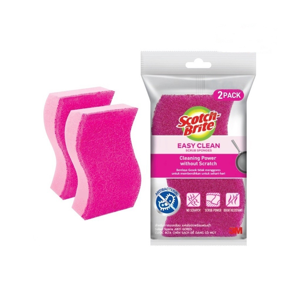 3M Scotch Brite Pink Easy Clean Non Scratch Scrub Sponge Dish Wash Span ...