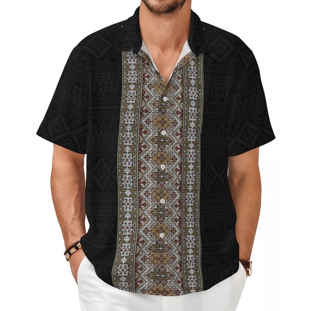 Design ethnic style shirt (with lapel) - Geometric pattern print ...