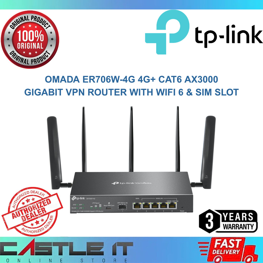 TP-Link Omada ER706W-4G AX3000 WiFi6 SIM Card Slot VPN Multi-WAN Router ...
