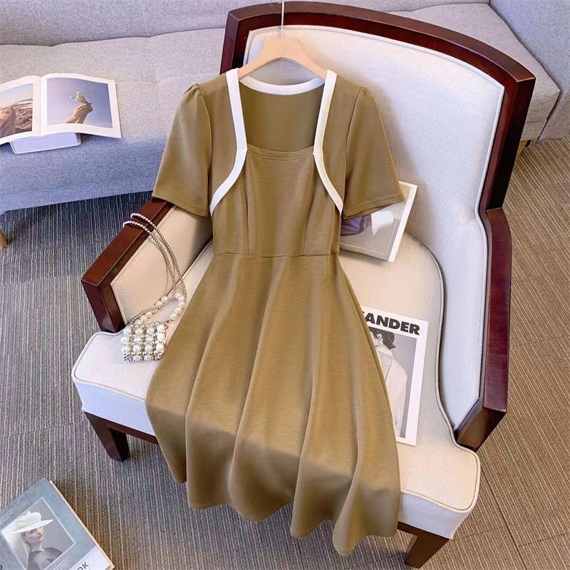 40-100kg M-5XL大码夏季法式小众设计高级感连衣裙女胖MM遮肉显瘦方领黑色长裙FAT largr size dress | Shopee Malaysia