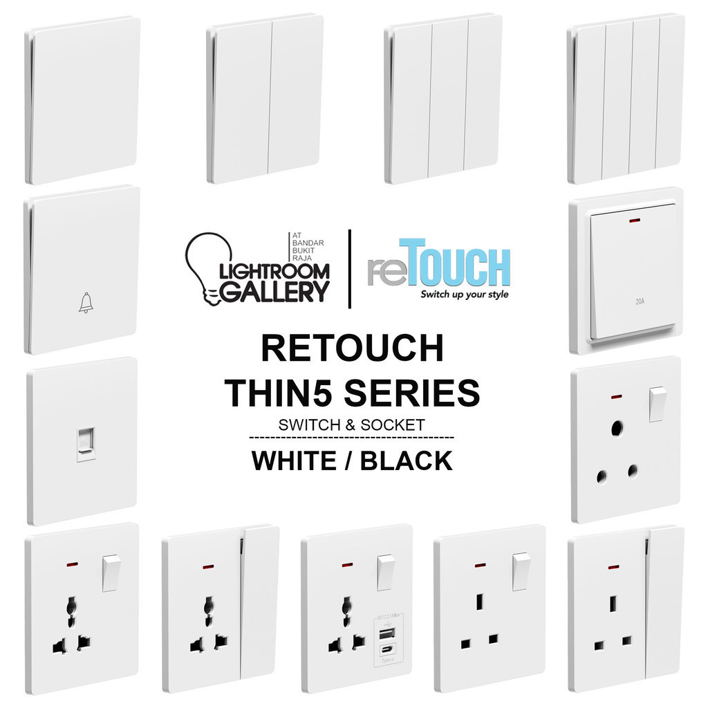 RETOUCH THIN5 WHITE / BLACK SWITCH & SOCKET | Shopee Malaysia