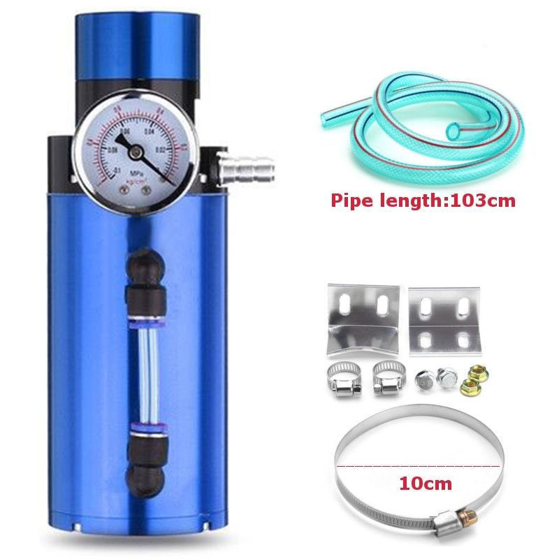 Engine Oil Catch Reservoir Breather Tank Can+Vacuum Pressure Gauge Blue ...