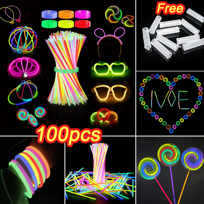 100PCS Luminous Glow Stick With Connectors Ultra bright Party Glow In ...