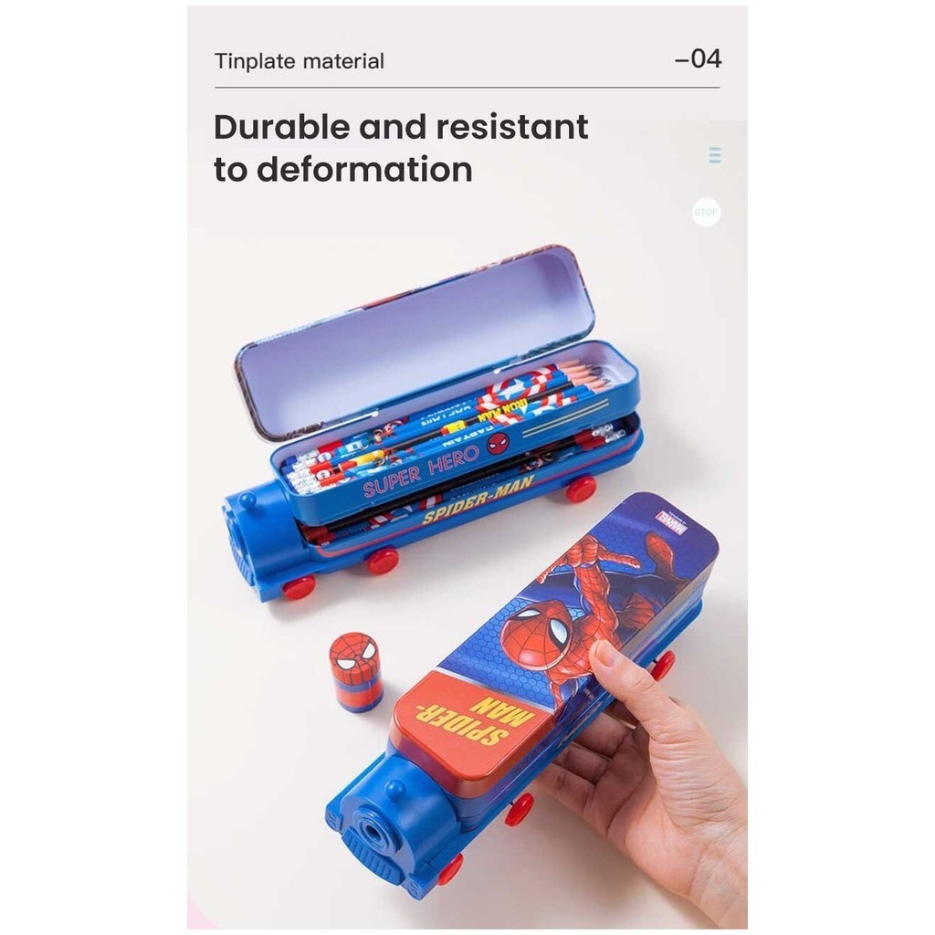 Disney Spider Man Pencil Box with Sharpener Pencil Case Boy Locomotive ...