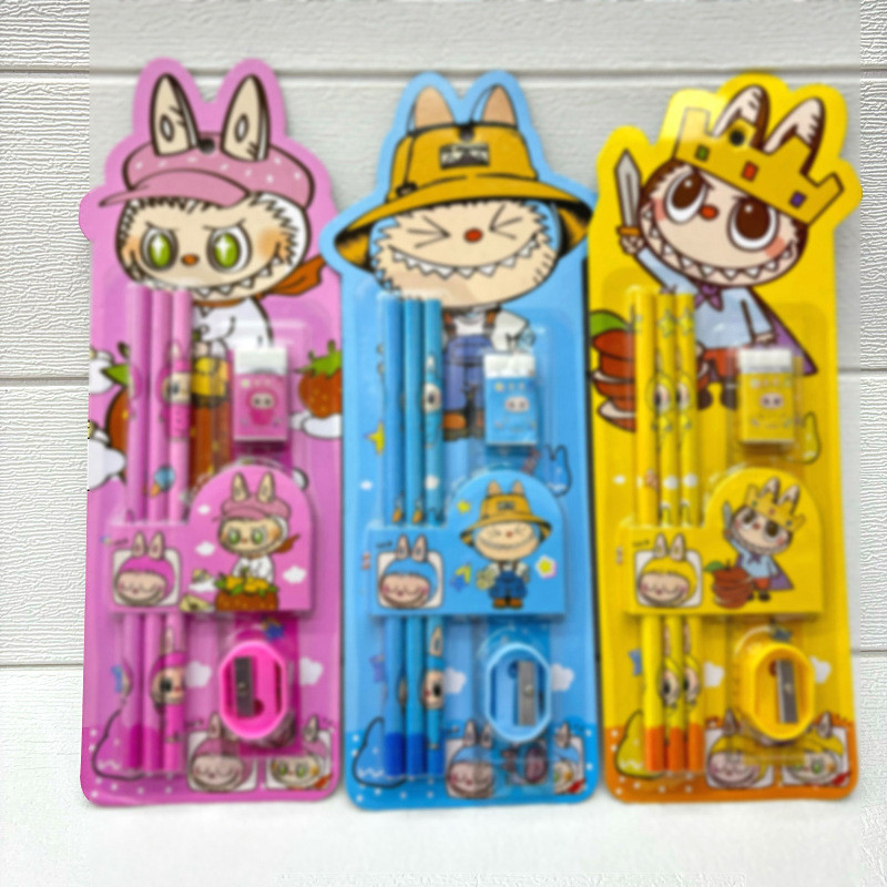 6-in-1 Children's Stationery Set Cartoon Labubu Pencil Ruler Eraser ...