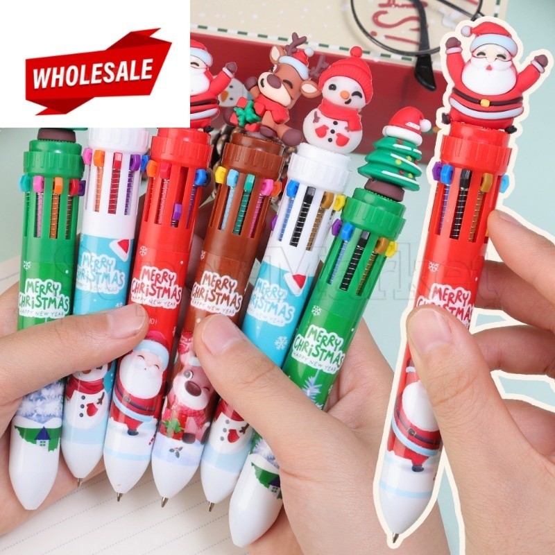 (BC) 10 Color Christmas Mini Ballpoint Pen / Cartoon Xmas Tree Ledger ...