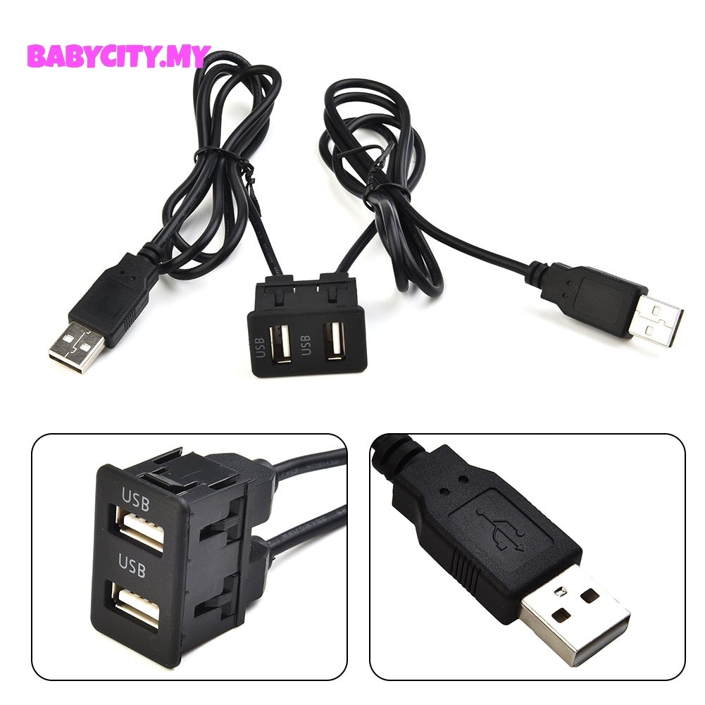 100CM Car Dash Flush Mount USB Port Panel Dual USB Extension Adapter ...