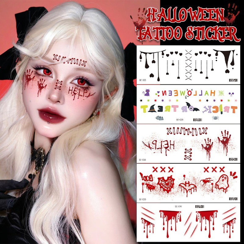 Halloween Tattoo Sticker - Face False Tattoo - Temporary, Waterproof ...