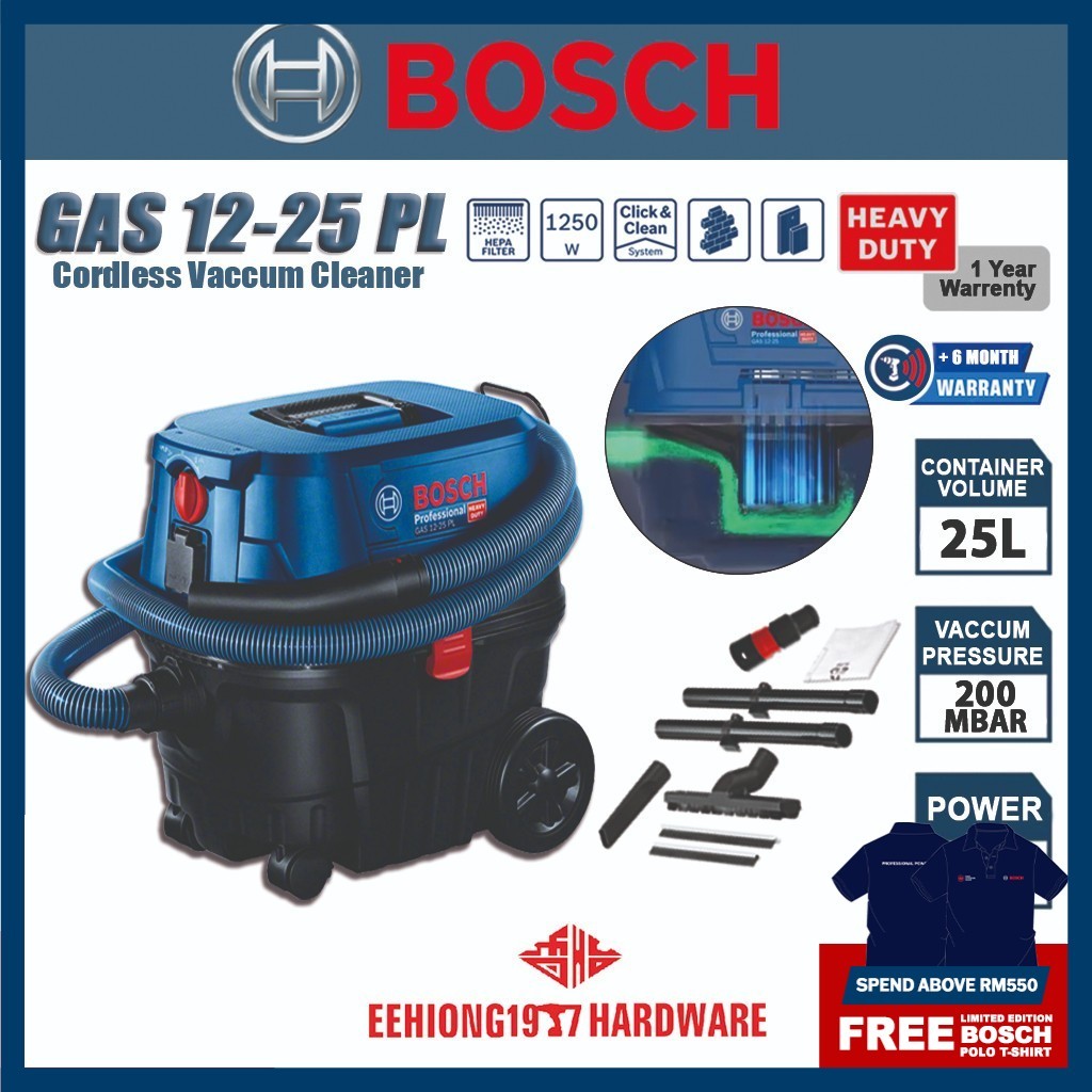 BOSCH GAS 12-25 PL Corded Professional Wet & Dry Extractor Vacuum GAS12 ...