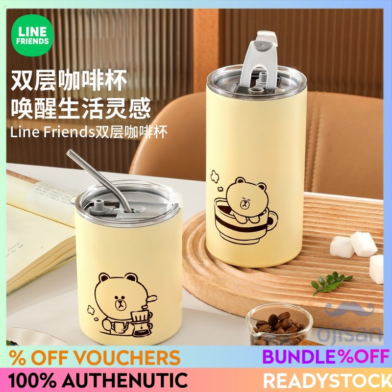 [LINE FRIENDS]Double-layer coffee cup thermos stainless steel water cup ...