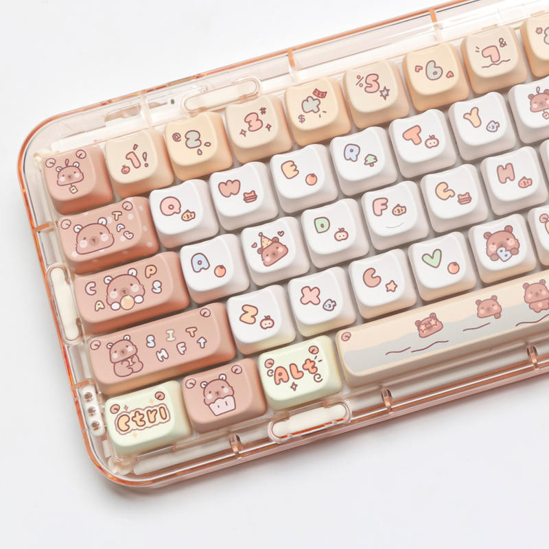 Capybara Cat Ears PBT Dye-Sub MAO Cute Custom Keycap Set for Mechanical ...