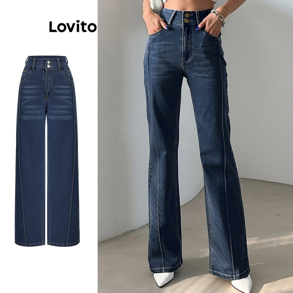 Lovito Casual Plain Button Pocket Jeans for Women L76AD002 | Shopee ...