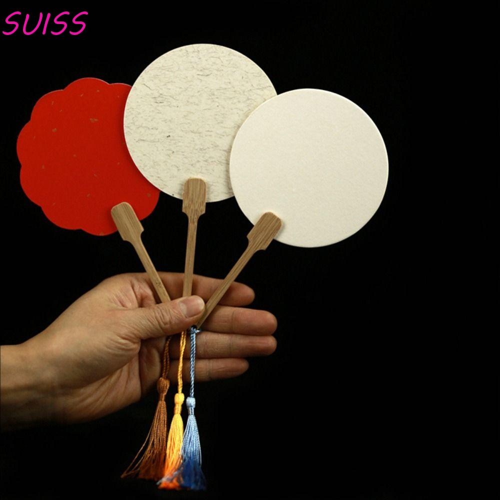 SUISS Xuan Paper Fan, Chinese Style with Tassel Blank Hand Fan, Blank ...