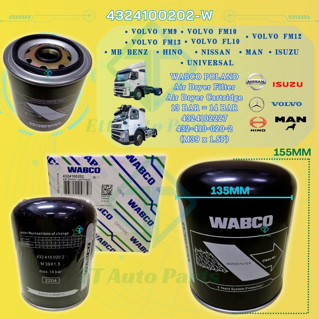 Air Dryer Filter ; Cartridge VOLVO FL10 | Hino | Nissan | Isuzu [13-14 ...