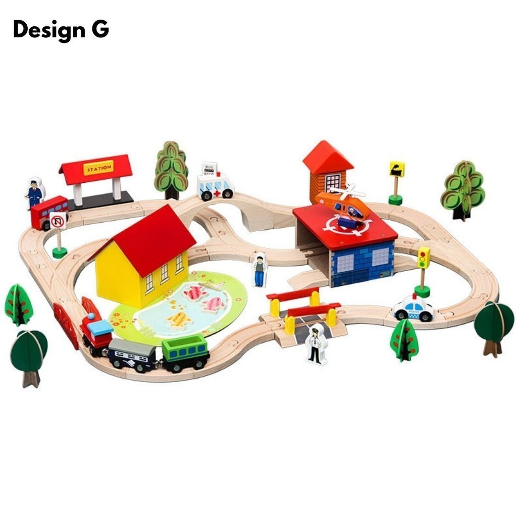 | Wooden City Building Blocks & Train Set | Multiple Designs ...
