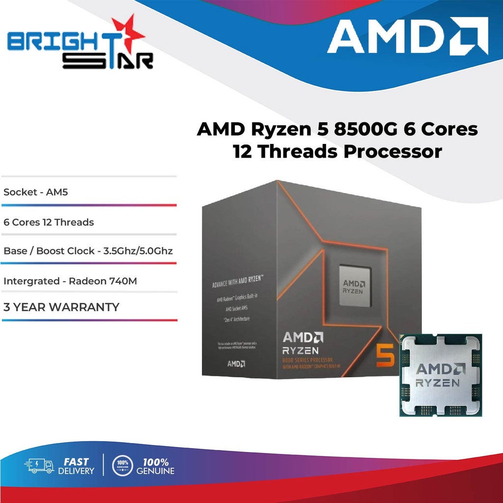 AMD Ryzen 5 8500G AM5 6 Cores 12 Threads 3.5Ghz Processor (no CPU ...