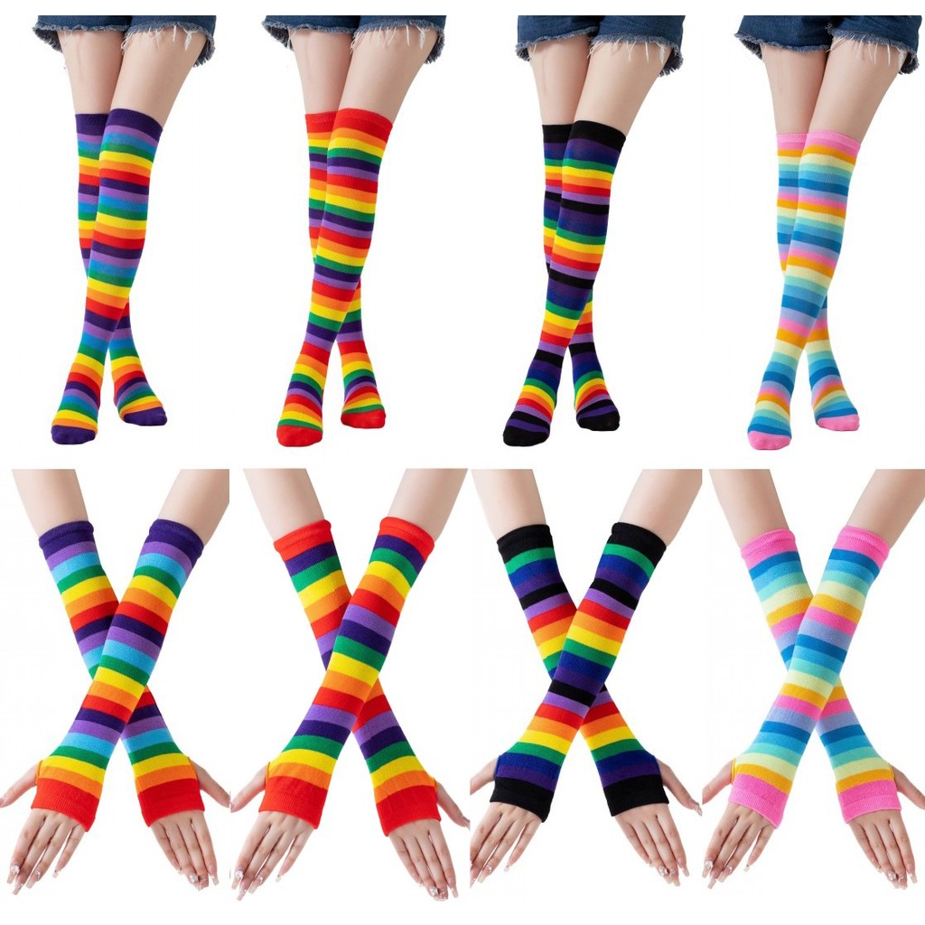 New Color Rainbow Socks Knee Warm Harry Striped Arm Warmer Gloves ...