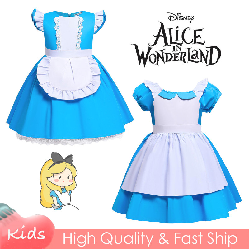 Alice in Wonderland White Blue Dress For Kids Girl Bow Maid Halloween ...