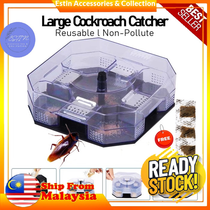 Ready Stock Reusable Cockroach Trap Box Non-Toxic Insert Killer Catcher ...
