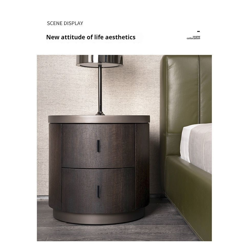 Italian minimalist Polfom smoky solid wood circular bedside table/Kabinet Bedside Pereka Mudah ...