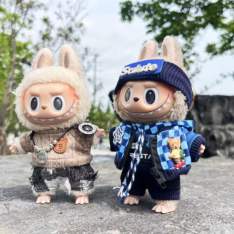 Labubu doll 17cm Pendant labubu Clothes Blue Trendy Suit Keychain ...