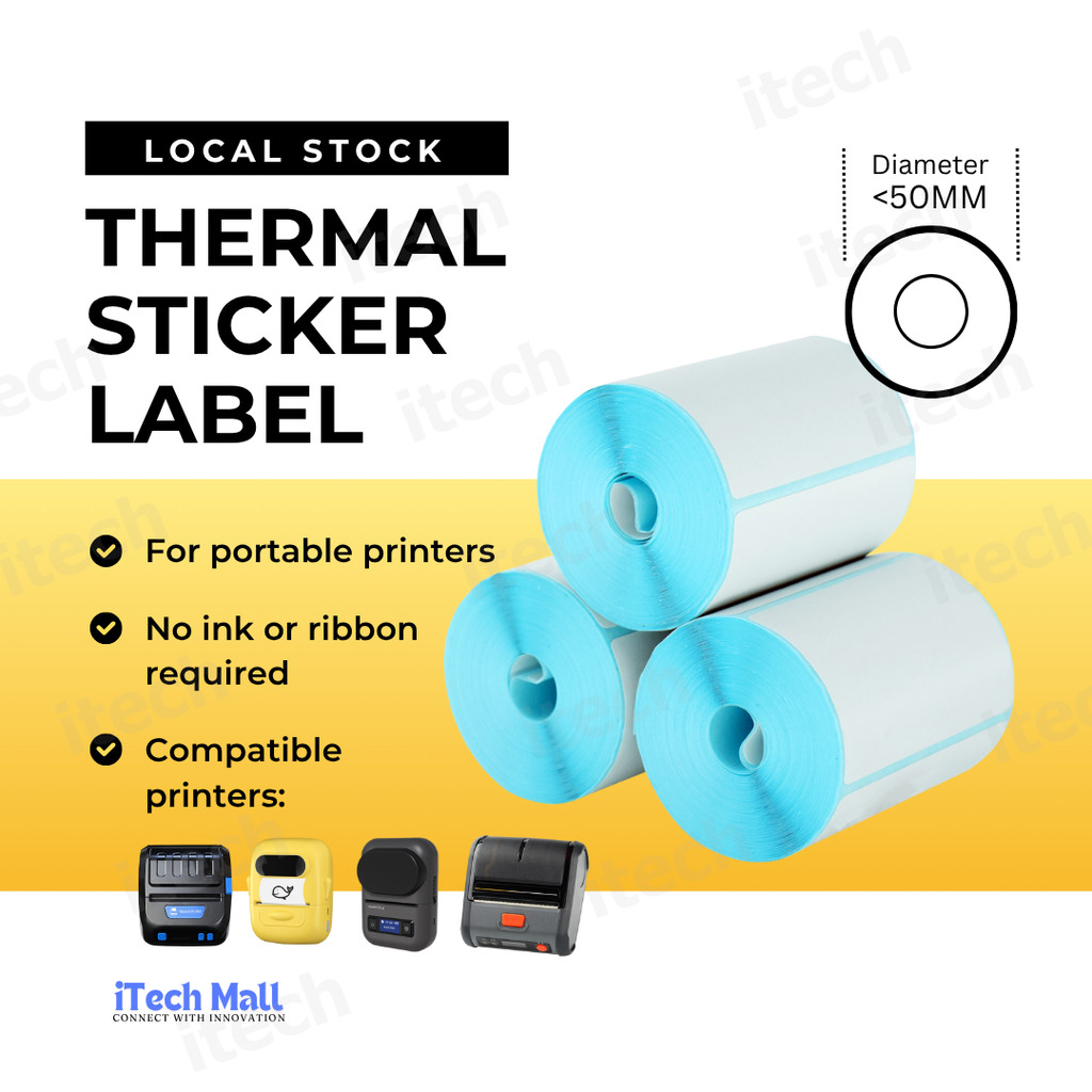 (SMALL ROLL) Thermal Label Sticker Price Tag Stiker Barcode Round Bulat ...