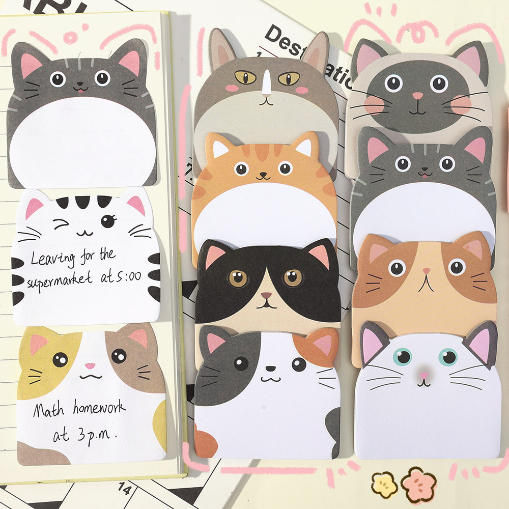 3Pcs/Set Self-adhesive Sticky Memo Pad - Cute Cat Sticky Note - Kawaii ...