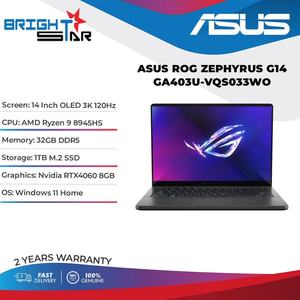 ASUS ROG Zephyrus G14 GA403U-VQS033WO Gaming Laptop - 14" OLED 3K 120Hz ...