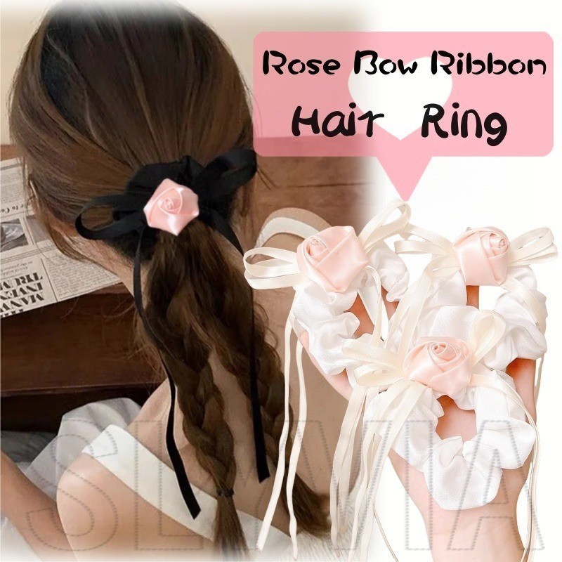 2Pcs Rose Bow Ribbon Hair Ring - Large Intestine Hair Rope - Hair ...