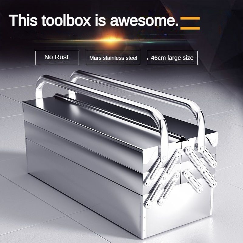 Extra Thick Stainless Steel Toolbox Three-Layer Foldable Household Car ...