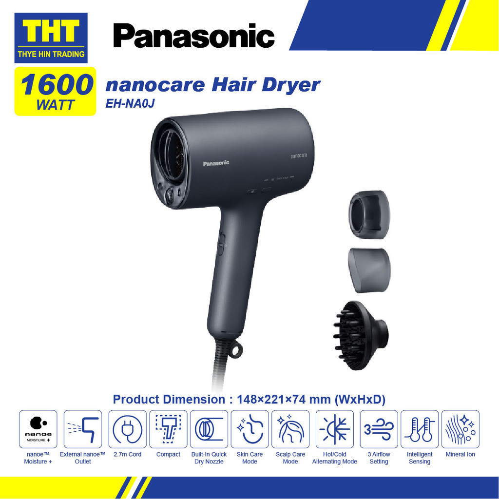 Panasonic 1600W nanocare Hair Dryer EH-NA0J With MOISTURE+ and Mineral ...