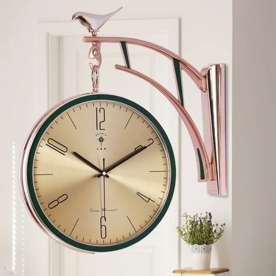 Clock Living Room Home Mute European Simple Double-Sided Wall Clock ...