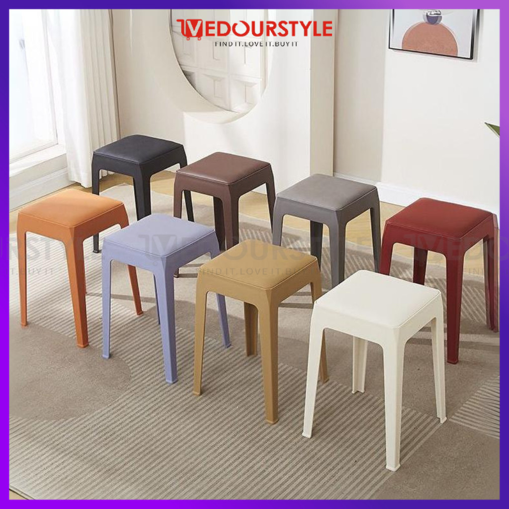Vedourstyle PP Stool Leather Cushion Chair Plastic Chair Dining Chair Bangku Kerusi Cafe Chair ...