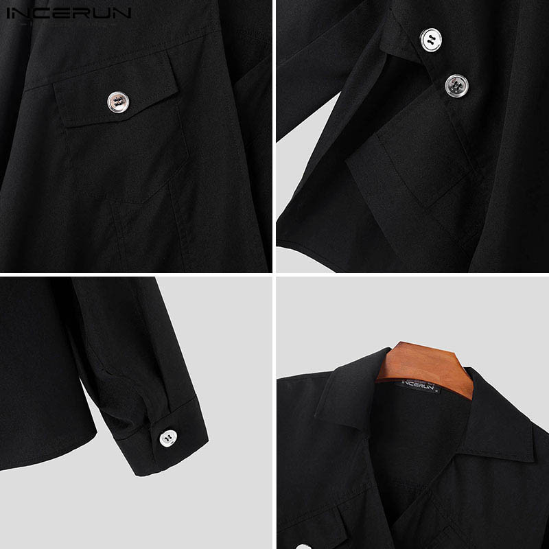 INCERUN Men Korean Casual Deconstructing Solid Color Long Sleeve ...