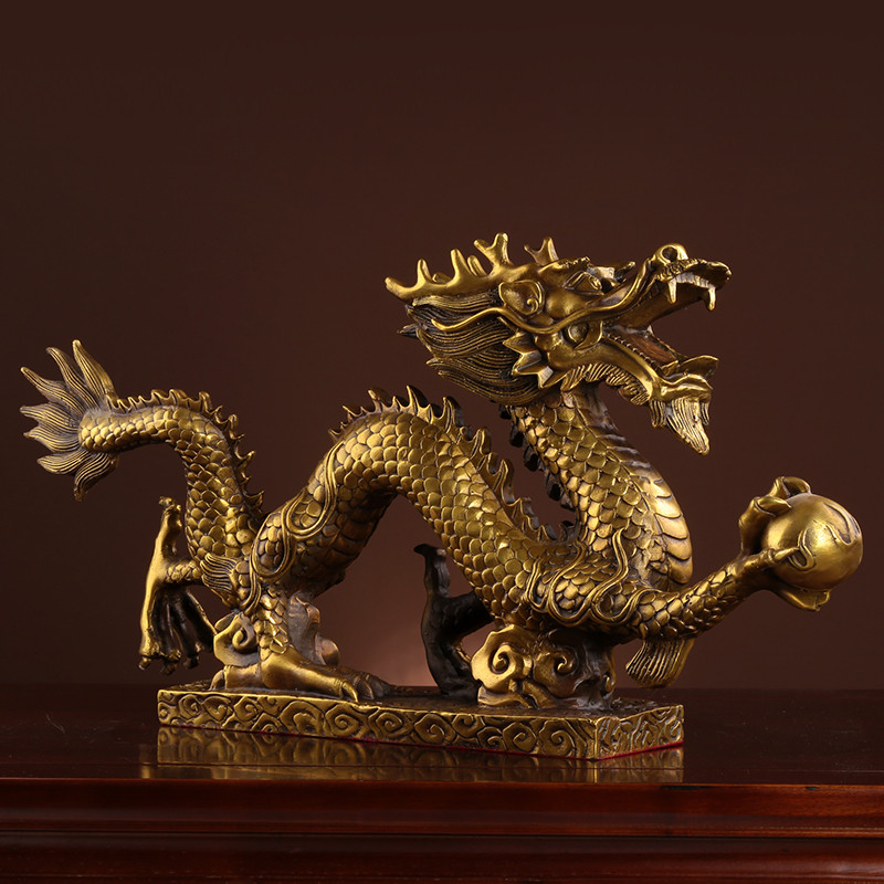 Statue All Copper Dragon Ornaments Pure Brass Blue Dragon Lucky Crafts ...