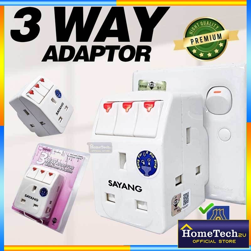 SAYANG 3 Way Adaptor Adapter With Individual Neon Switch Safety 13A ...