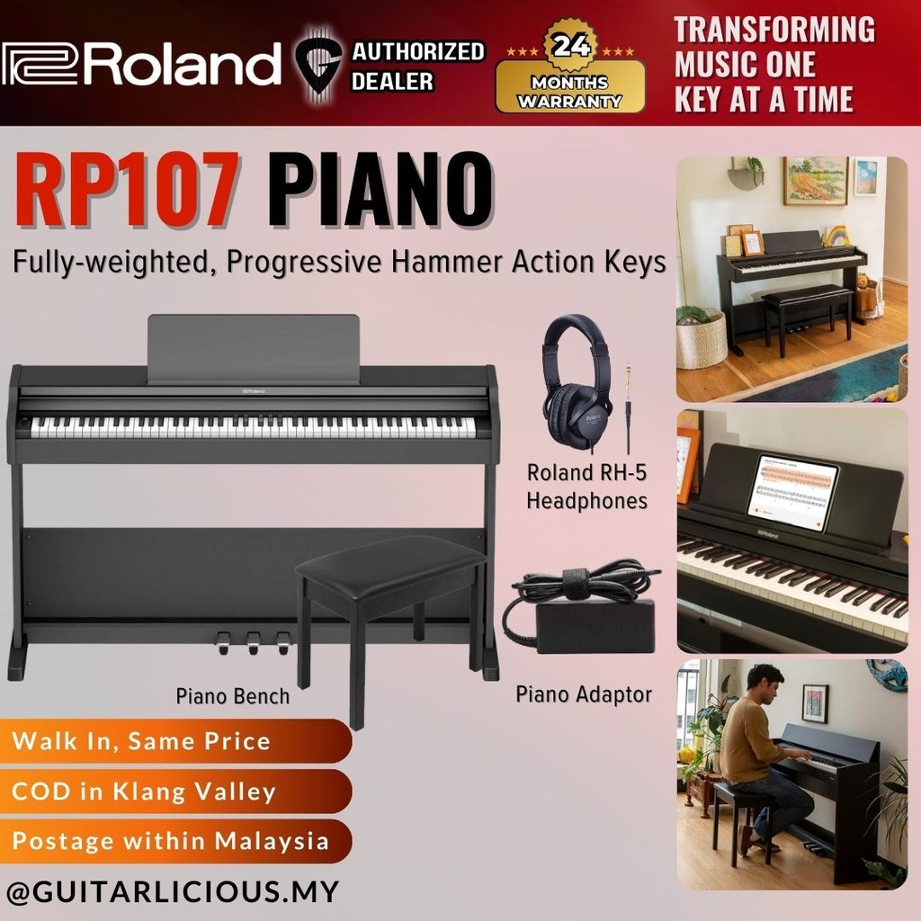 Roland RP107 88-Key Digital Piano with Hammered Weighted Keys - BLACK ...
