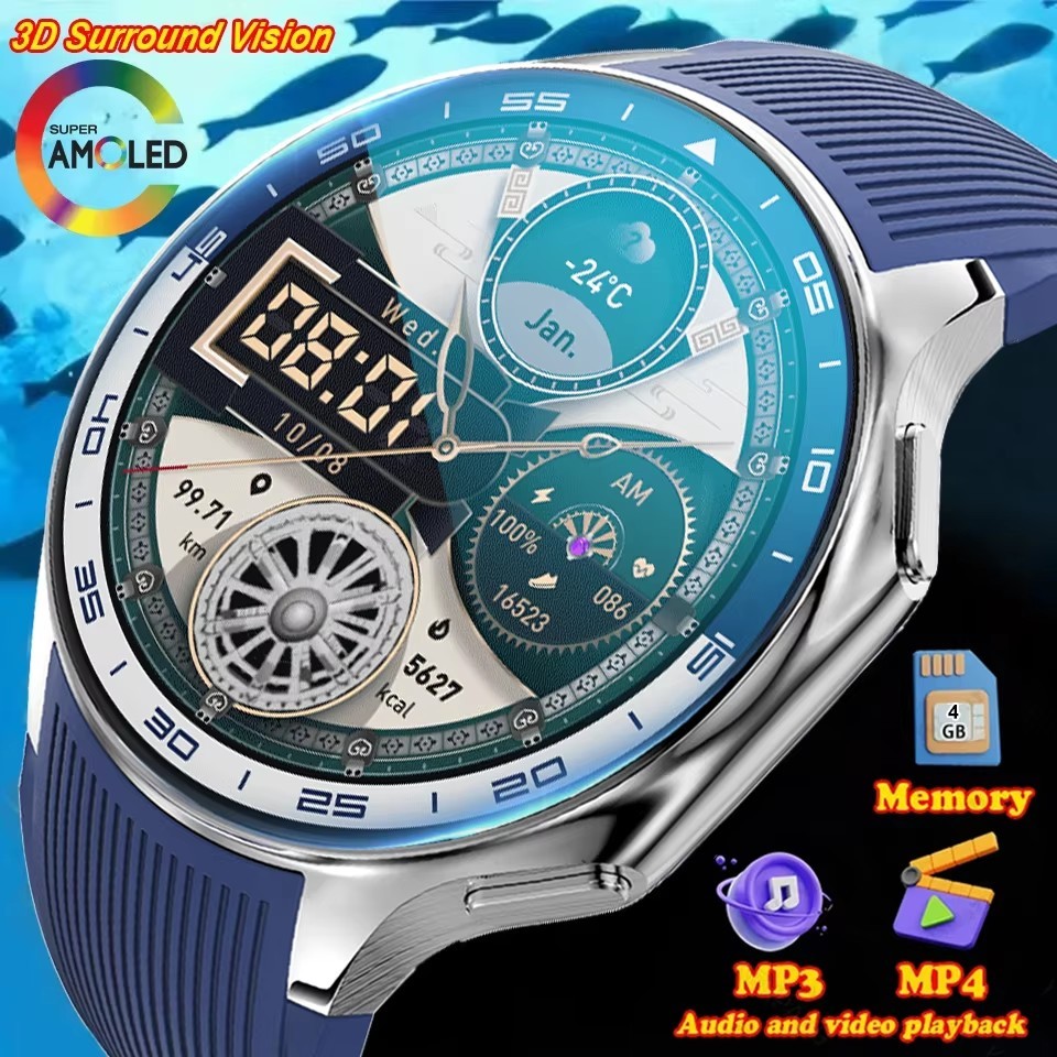 2024 New AMOLED Screen Smart Watch Always Display The Time Bluetooth Call 4G Local Music ...