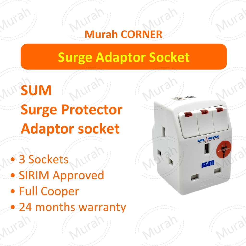 [Authorised Reseller] SUM Surge Protection Protector Multi Adapter Plug adaptor extension socket ...