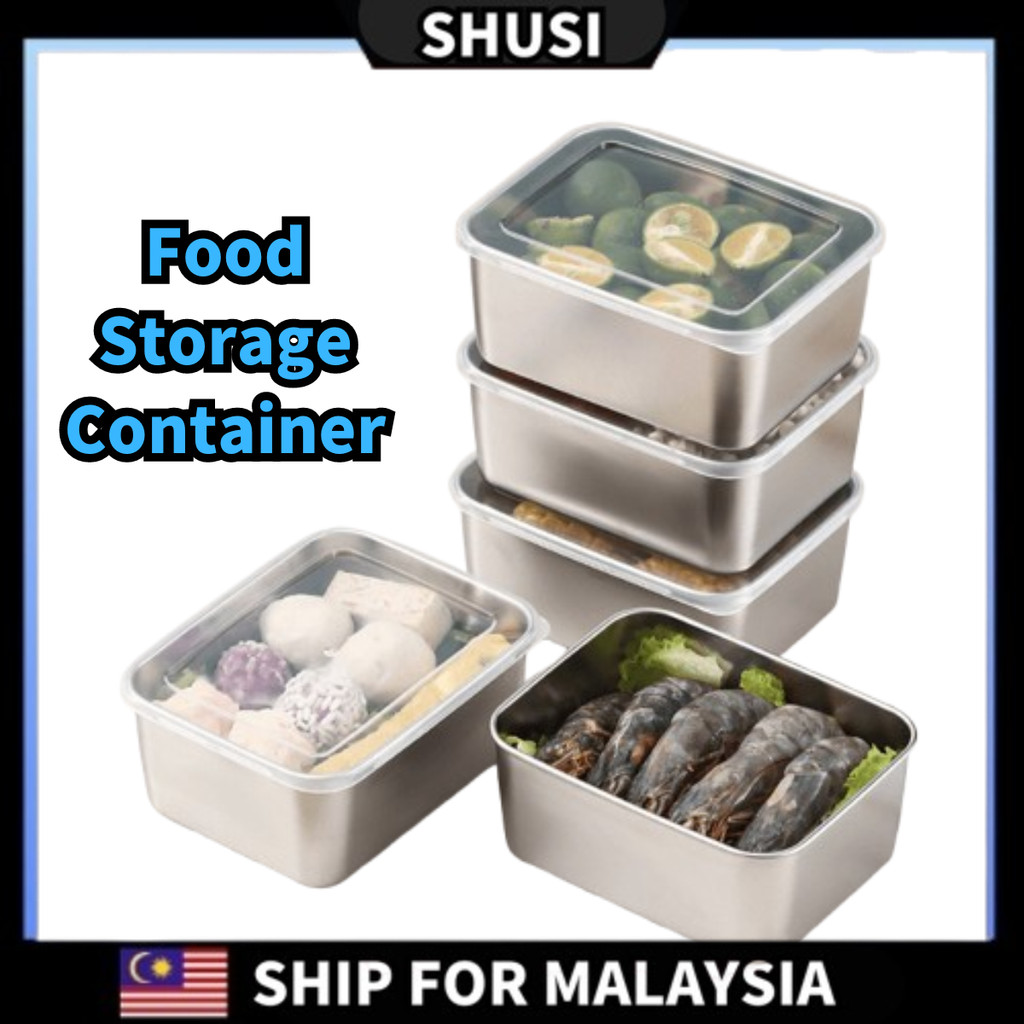 Shusi SUS304 Stainless Steel Food Storage Box Lid Sealed Frozen Food ...