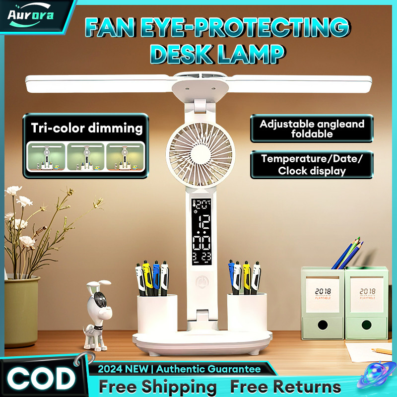 LED Desk Lamp Multifunction Foldable Double Headed Touch With Calendar ...