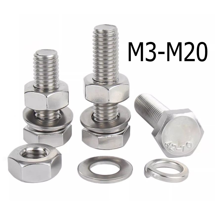 M3 - M20 Screw Set SS Screw set Stainless Nut inches bolt External ...