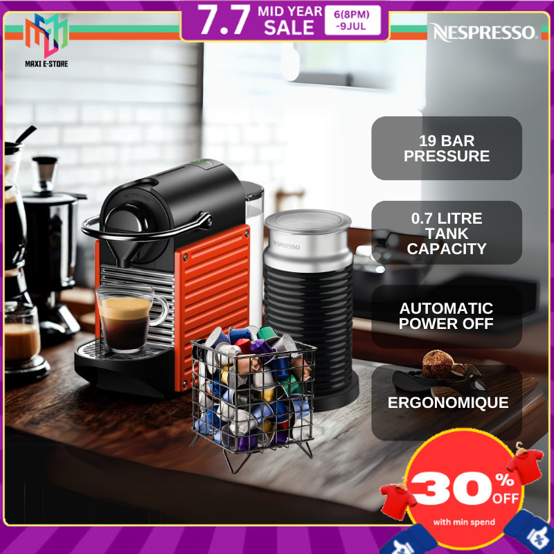 Nespresso Pixie Electric Red Coffee Machine C61MERENE / Aeroccino 3 ...