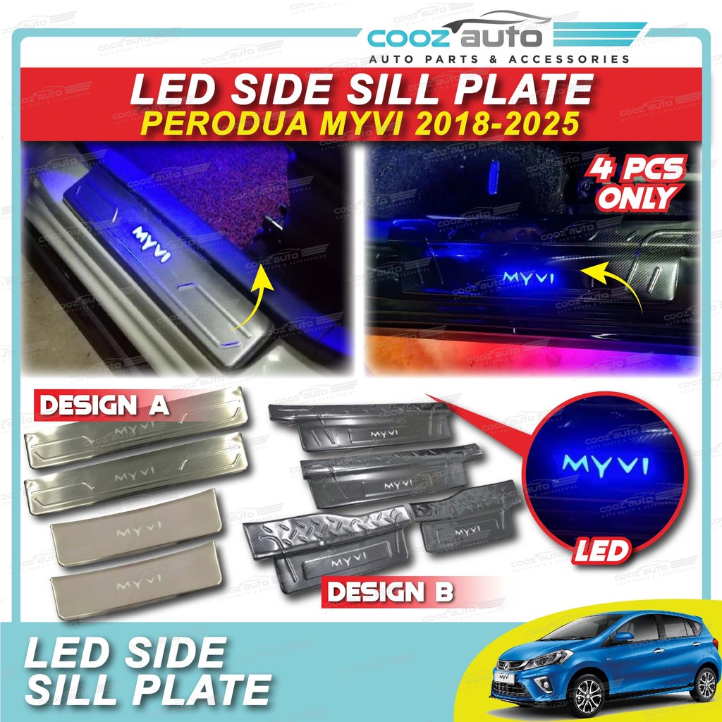 Perodua Myvi 2018 - 2025 Blue LED Door Side Sill Step Plate Plat Pintu ...