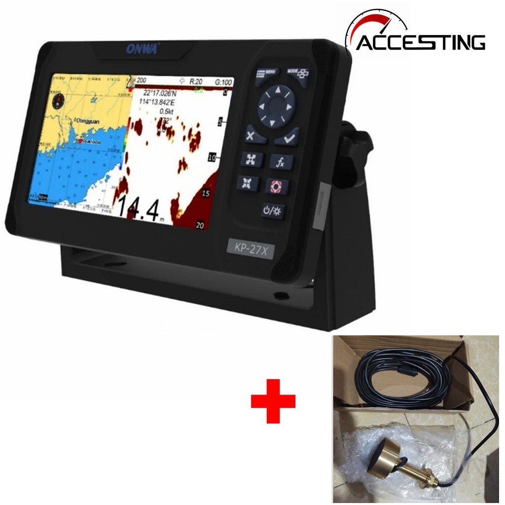 ONWA KP-27X 7-inch IP66 Marine GPS Chart Plotter 4-IN-1 with Echo Sounder with AIS Built-in Fish ...