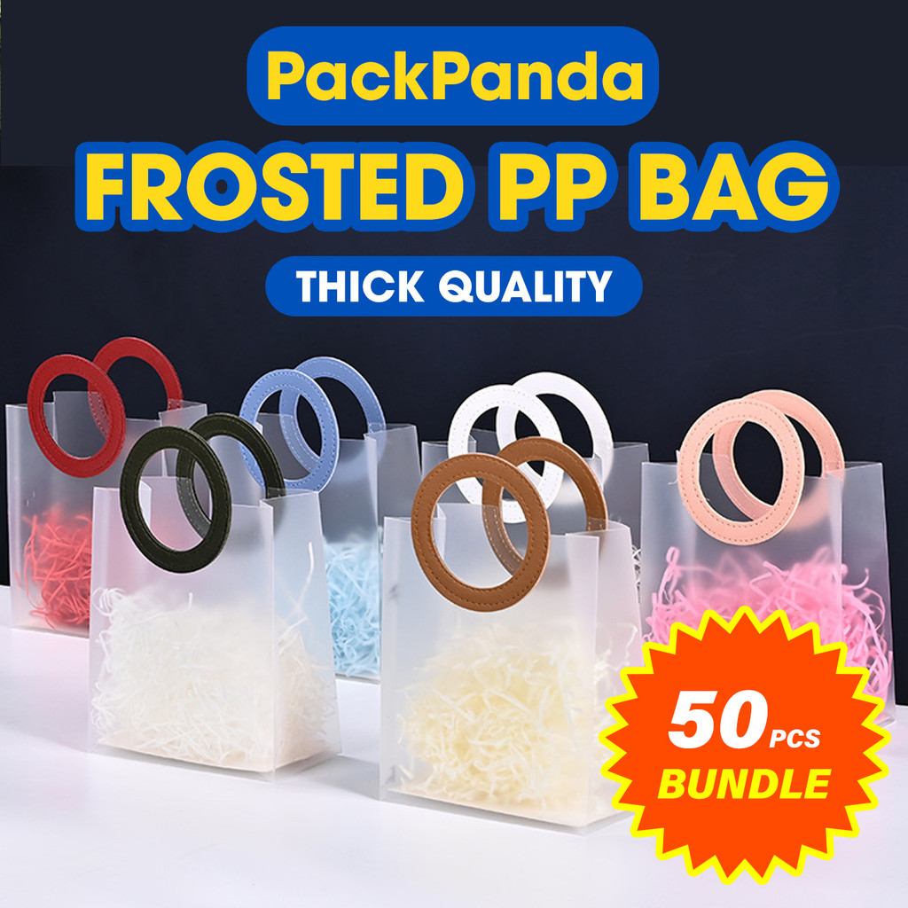 50pcs Frosted Plastic Bag Door Gift Round Handle Beg Goodies Kahwin Beg ...